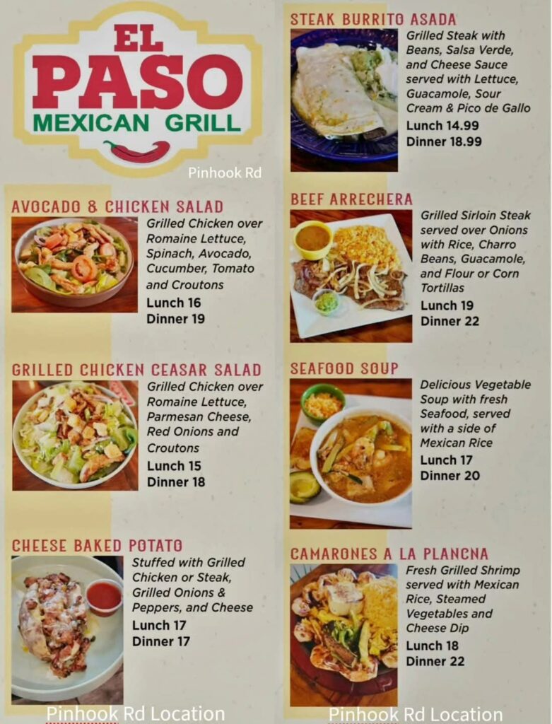 Lunch Menu | El Paso Mexican Grill Pinhook Rd. Lafayette, LA